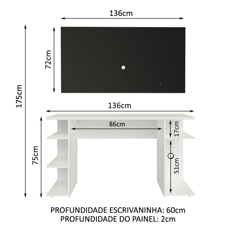 Mesa para Computador Gamer Madesa 9409 e Painel para TV até 50 Polegadas - Branco/Preto - Mateus On