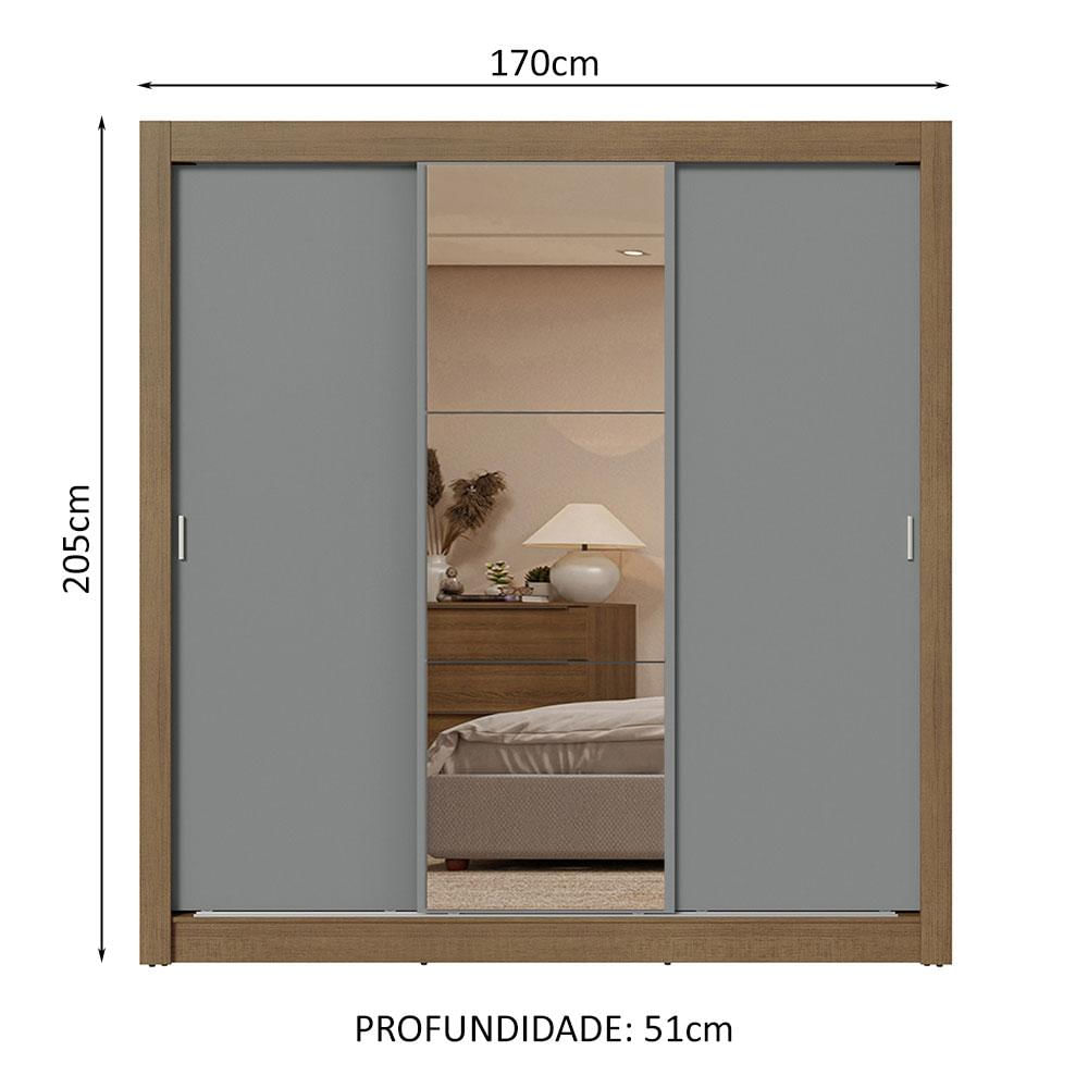 Guarda-Roupa Casal 3 Portas de Correr com Espelho 2 Gavetas Rustic ...